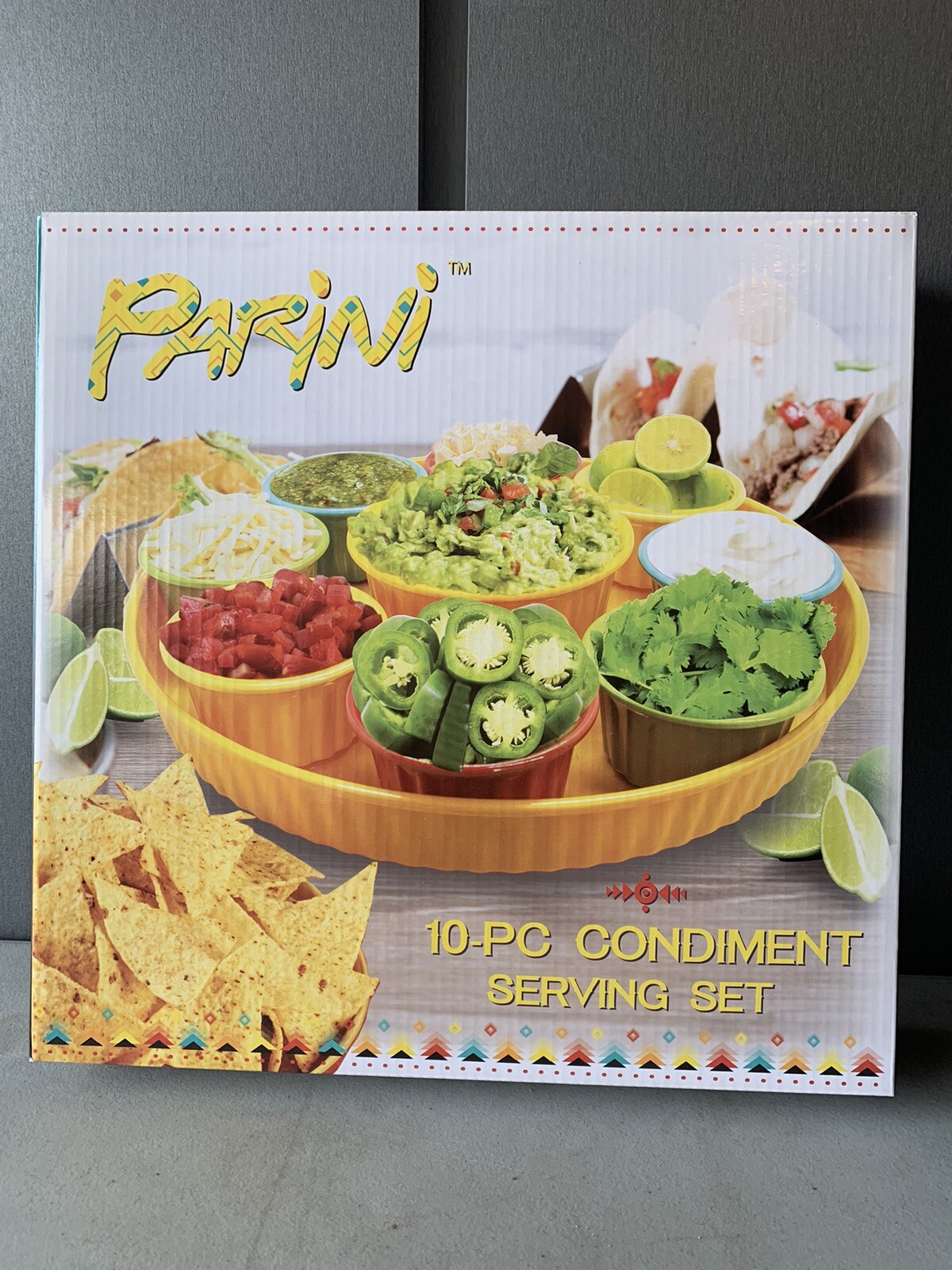 Parini 10 PC Condiment Serving Set Fiesta Colored 12x12 Serving Tray ...