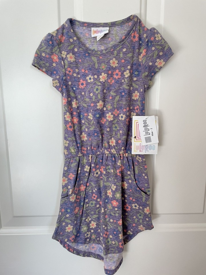 LuLaRoe Mae Toddler Girls Purple Pink Floral Daisies Stretch Dress Sz 2 ...