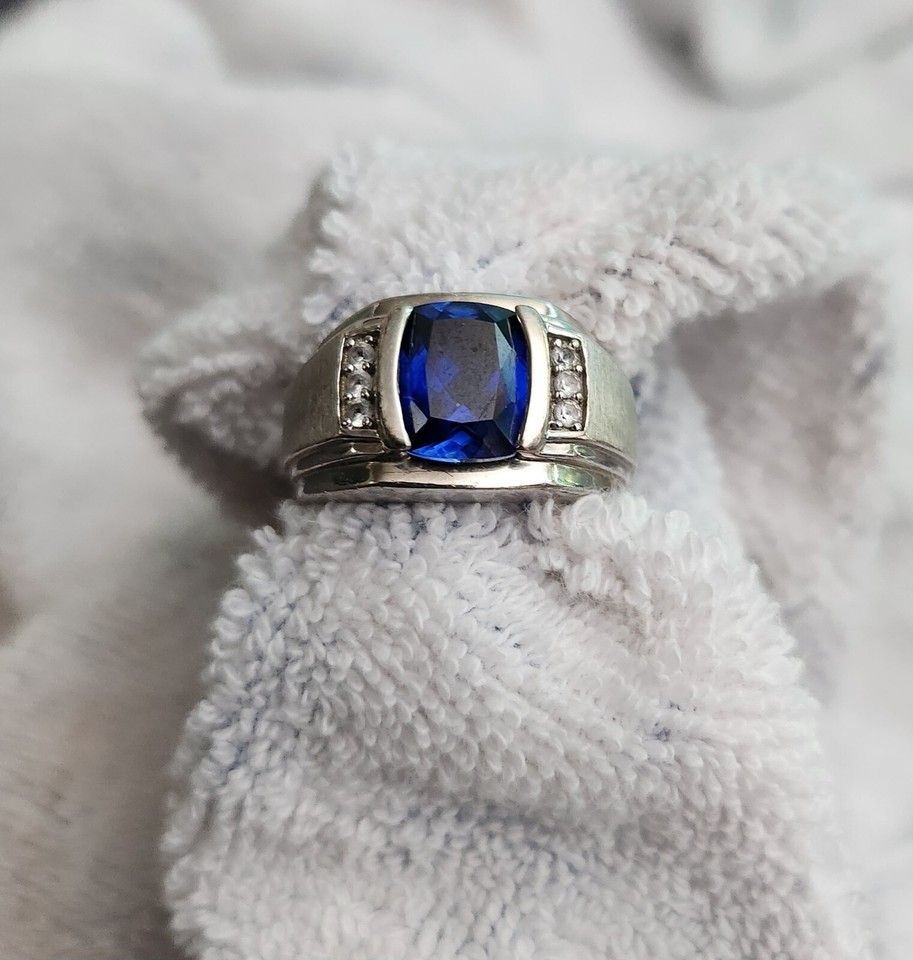 Mens Sapphire And Sterling Size 7 Ring | eBay