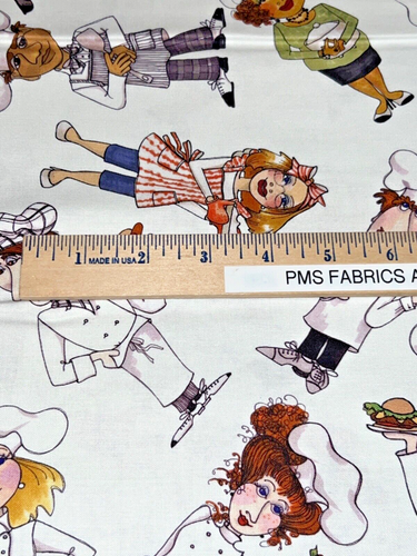 Loralie Happy Chef Tossed Chefs on White 100% cotton fabric by the yard ...