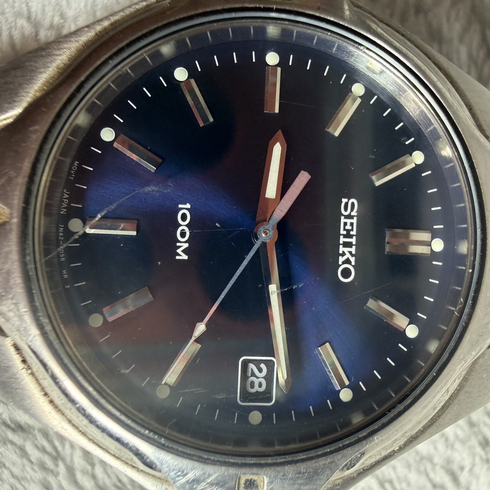Seiko Mens 100M Running Watch 7N42-7000 Dark Blue Face Stainless | eBay