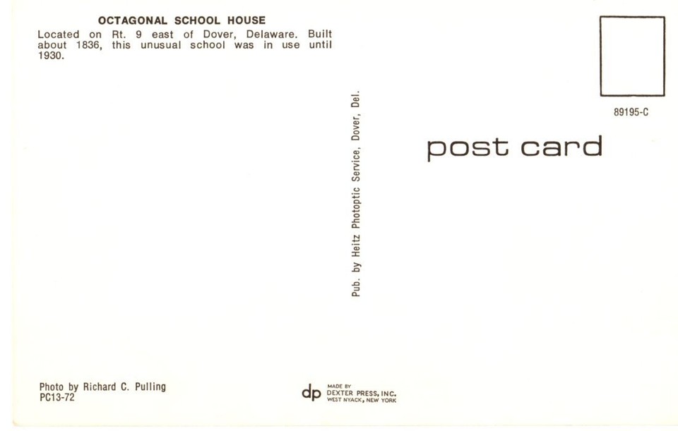 Octagonal School House Built About 1836, Dover, DE Postcard | eBay