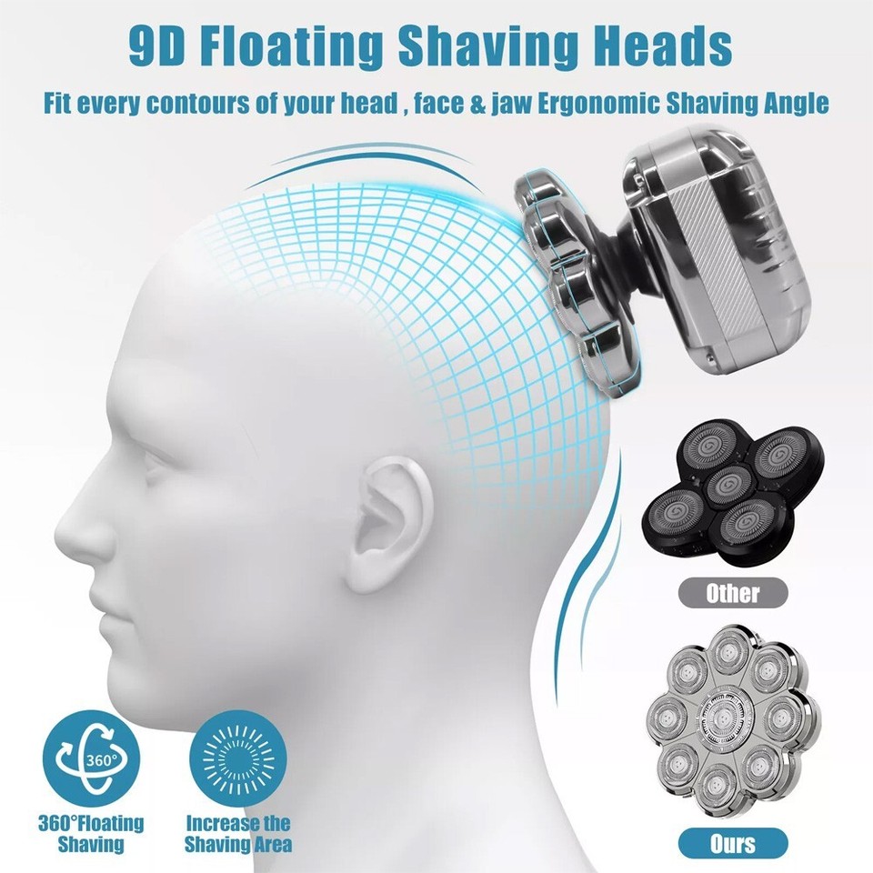 9D 5in1 Rotary Electric Shaver Cordless Hair Trimmer Bald Head Razor ...