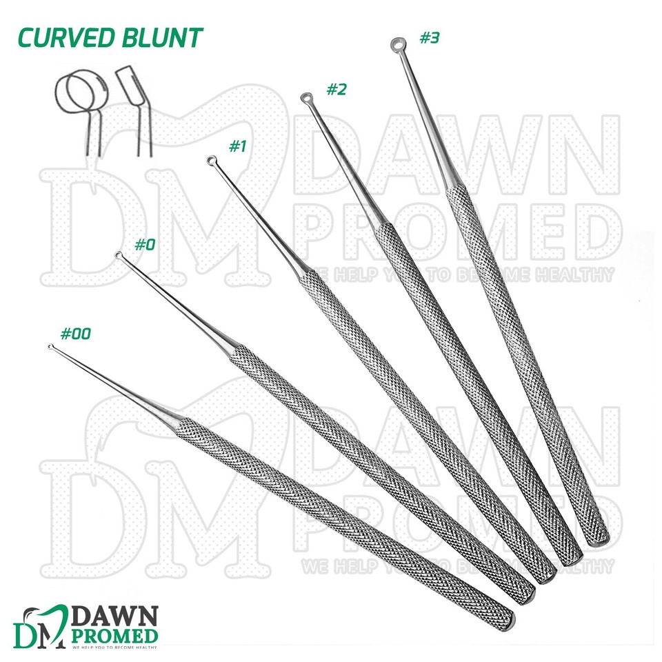 Buck Ear Curettes 6.5" Sharp & Blunt Straight & Curved ENT Surgical ...