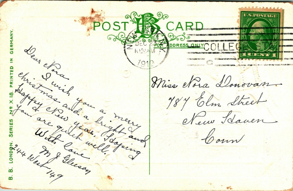 Gilt Bells Sparrow Window Icicle Holly Poem Xmas Christmas BB London ...