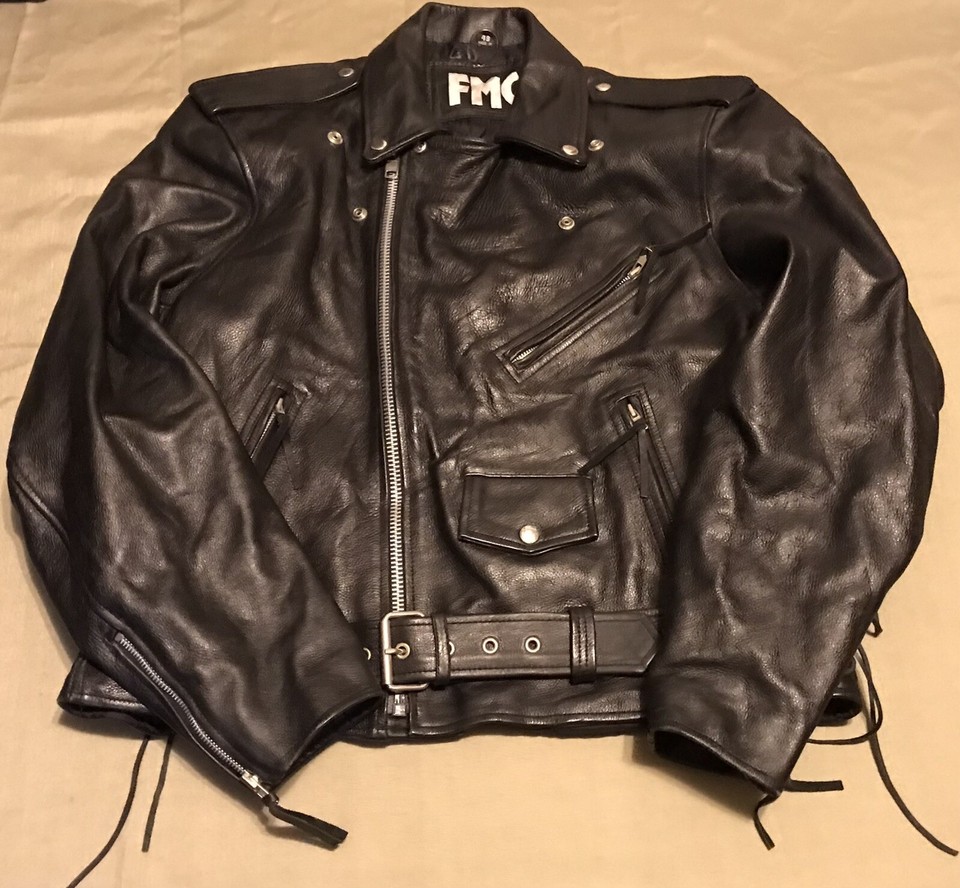 FMC By First Manufacturing Co Inc Heavy Black 100% Leather Biker Jacket ...
