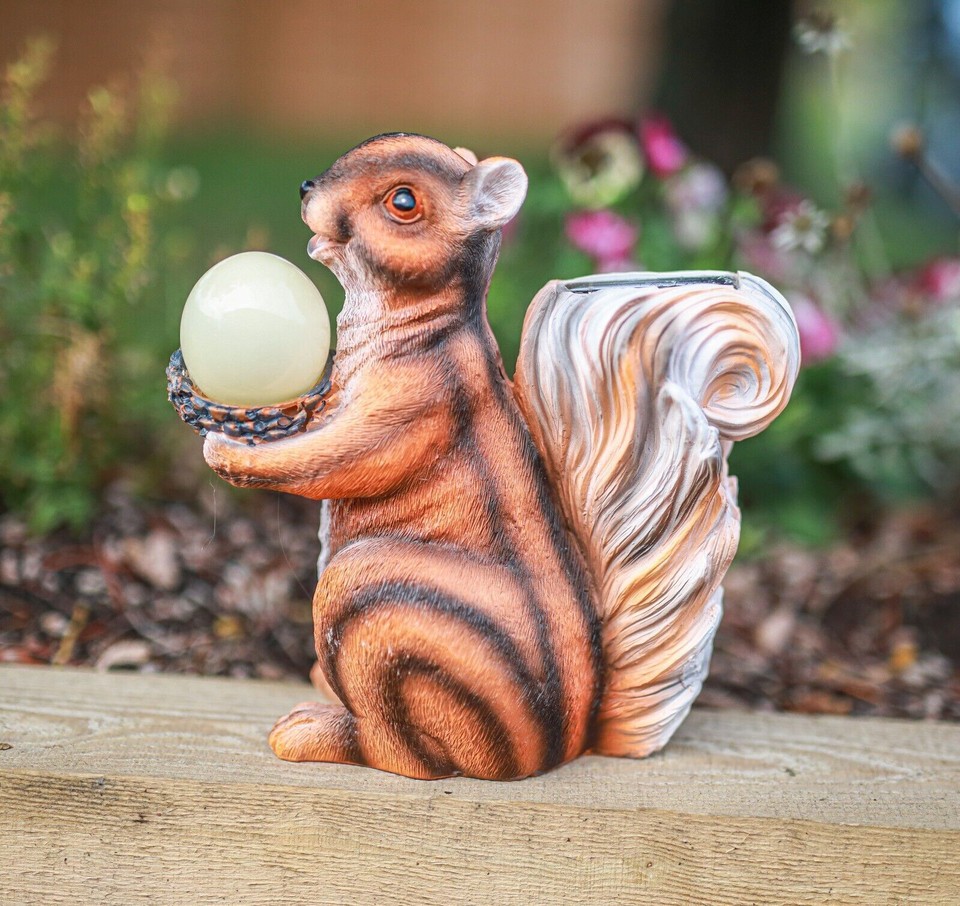 Solar Squirrel Garden Ornament LED Light Up Acorn Outdoor Decor Animal ...