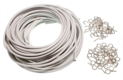 Curtain Net Expanding Wire 20 Metre 20m With 30 Hooks & 30 Eyes CP | eBay