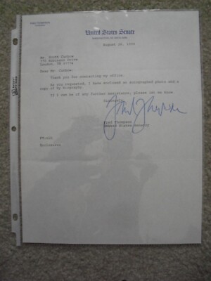 US Senator Actor Fred Thompson Signed Autographed 8.5x11 Letterhead | eBay