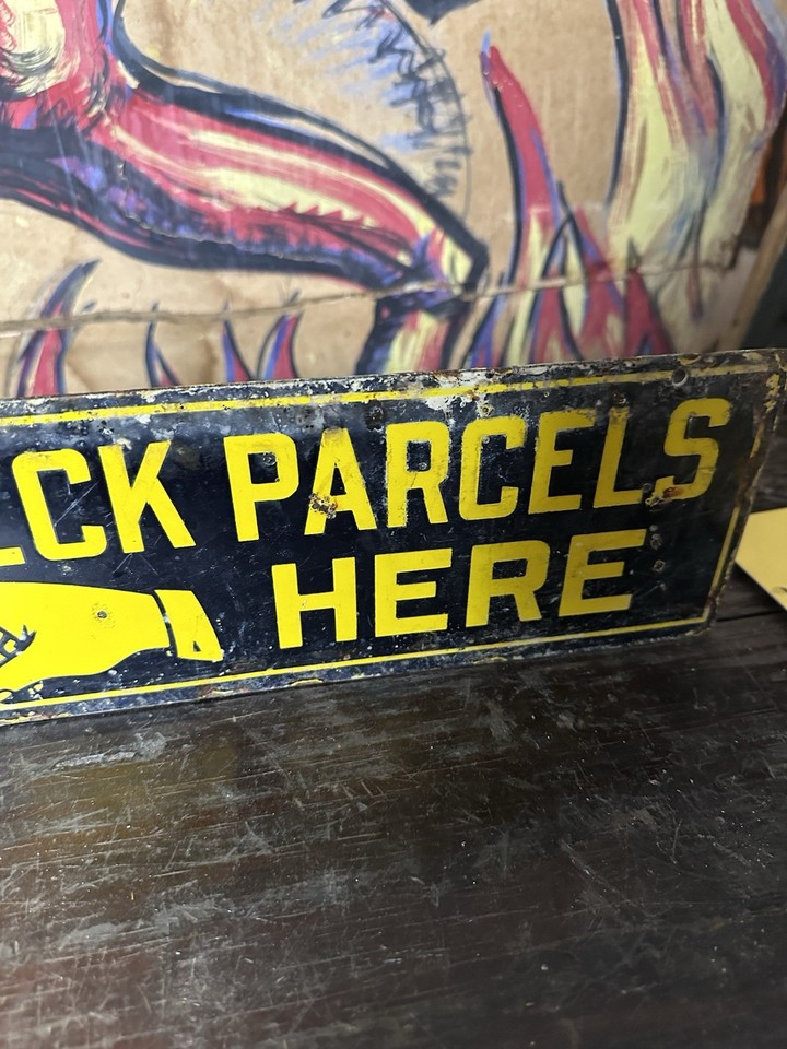 VTG Post Office Sign Check Parcel Porcelain Sign Finger Original ...