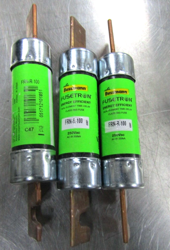 🤩(3) BUSSMANN 100 AMP FUSE 250 VAC FUSETRON DUAL ELEMENT TIME DELAY FRN ...