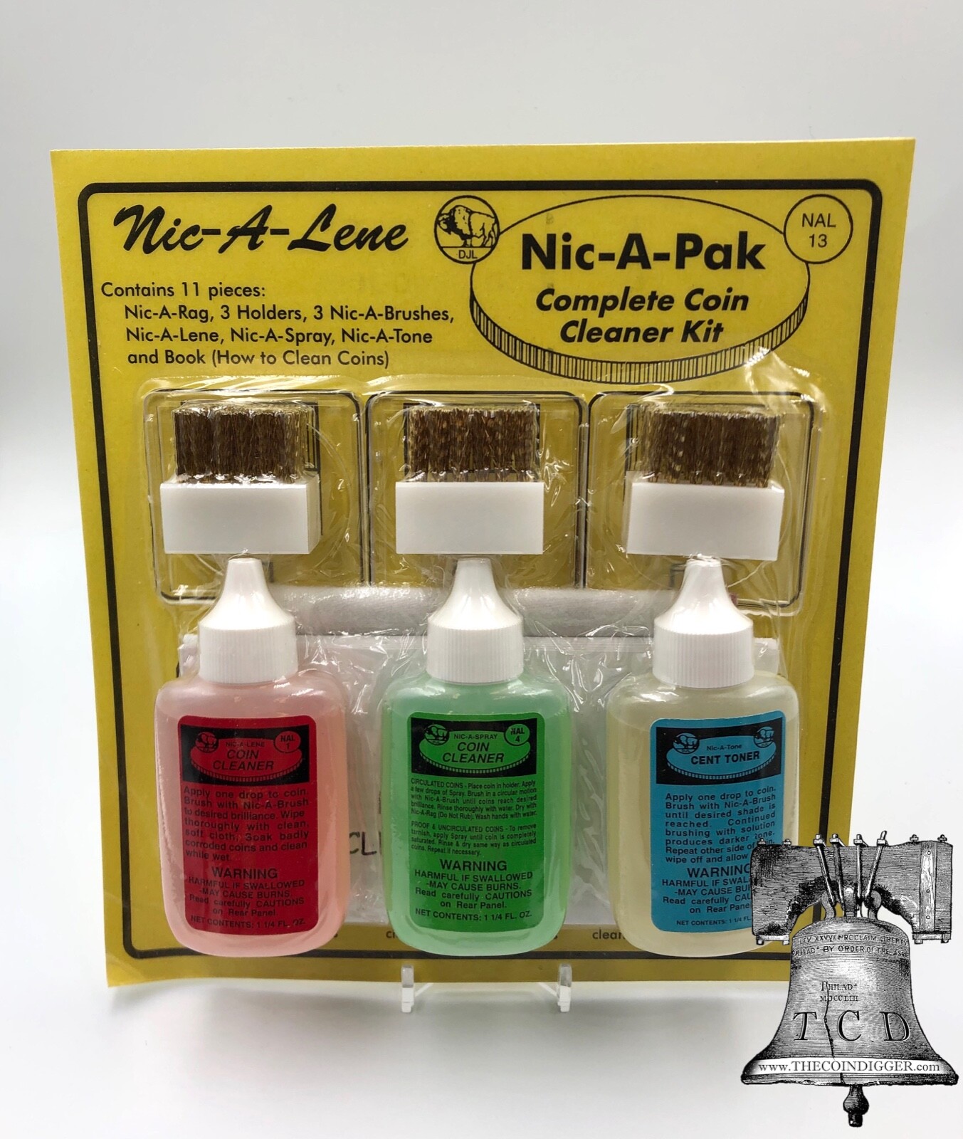 Nic A Pak Coin Cleaner Cent Toner Gold Silver Magic Clean Acid w/ Brush ...