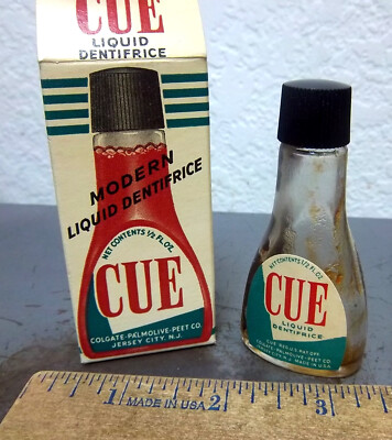 Vintage 1940s NOS CUE Liquid Dentifrice Bottle & box, Colgate Palmolive ...