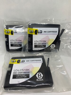 Lot of 3 BROTHER Printer LD Ink Cartridges BLACK SEALED NEW LC51BK | eBay