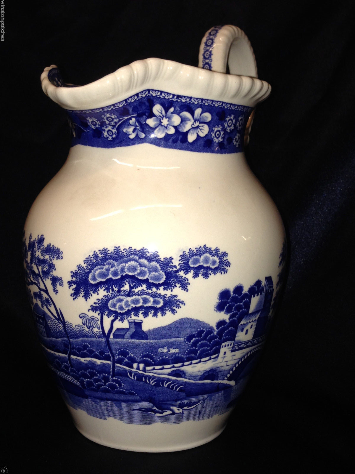 COPELAND SPODE ENGLAND TOWER BLUE PITCHER JUG 42 OZ BLUE SCENE & FLORAL ...