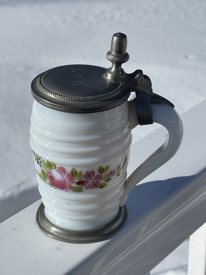 Small Size Milk Glass Stein with Pewter Lid and Base - Liebe | eBay