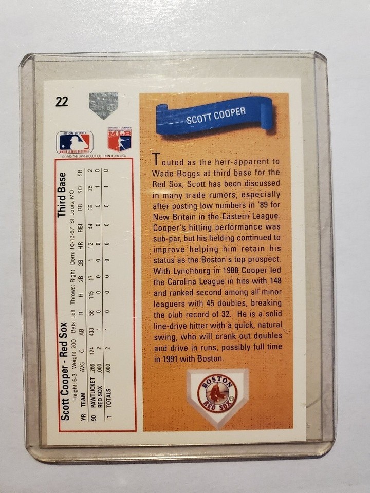 1991 Upper Deck Scott Cooper Card #22 Autograph Signed Red Sox | eBay