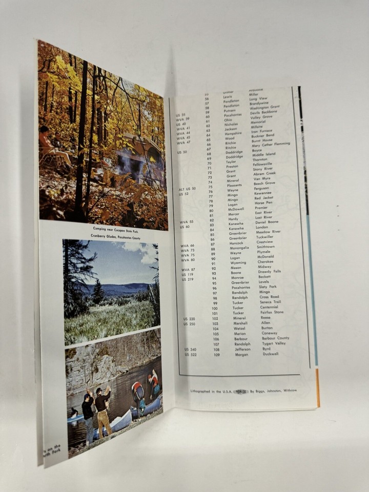 Vintage 1960s WEST VIRGINIA Campground Roadside Parks Brochure Fold Out ...