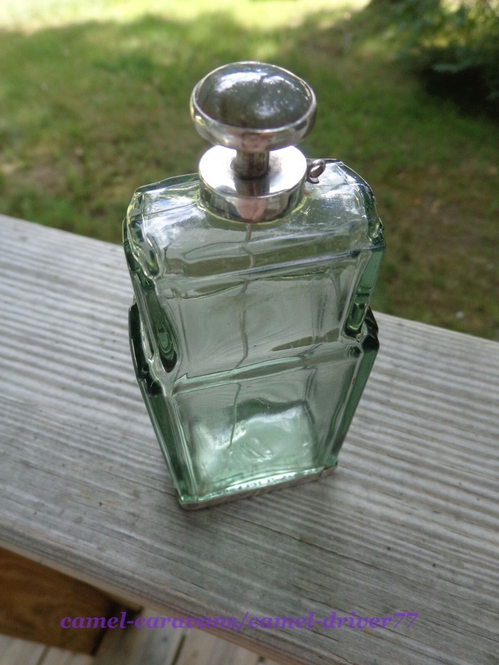 Vtg BOGART PARIS Cologne Perfume BOTTLE Green STERLING SILVER Dabber w ...