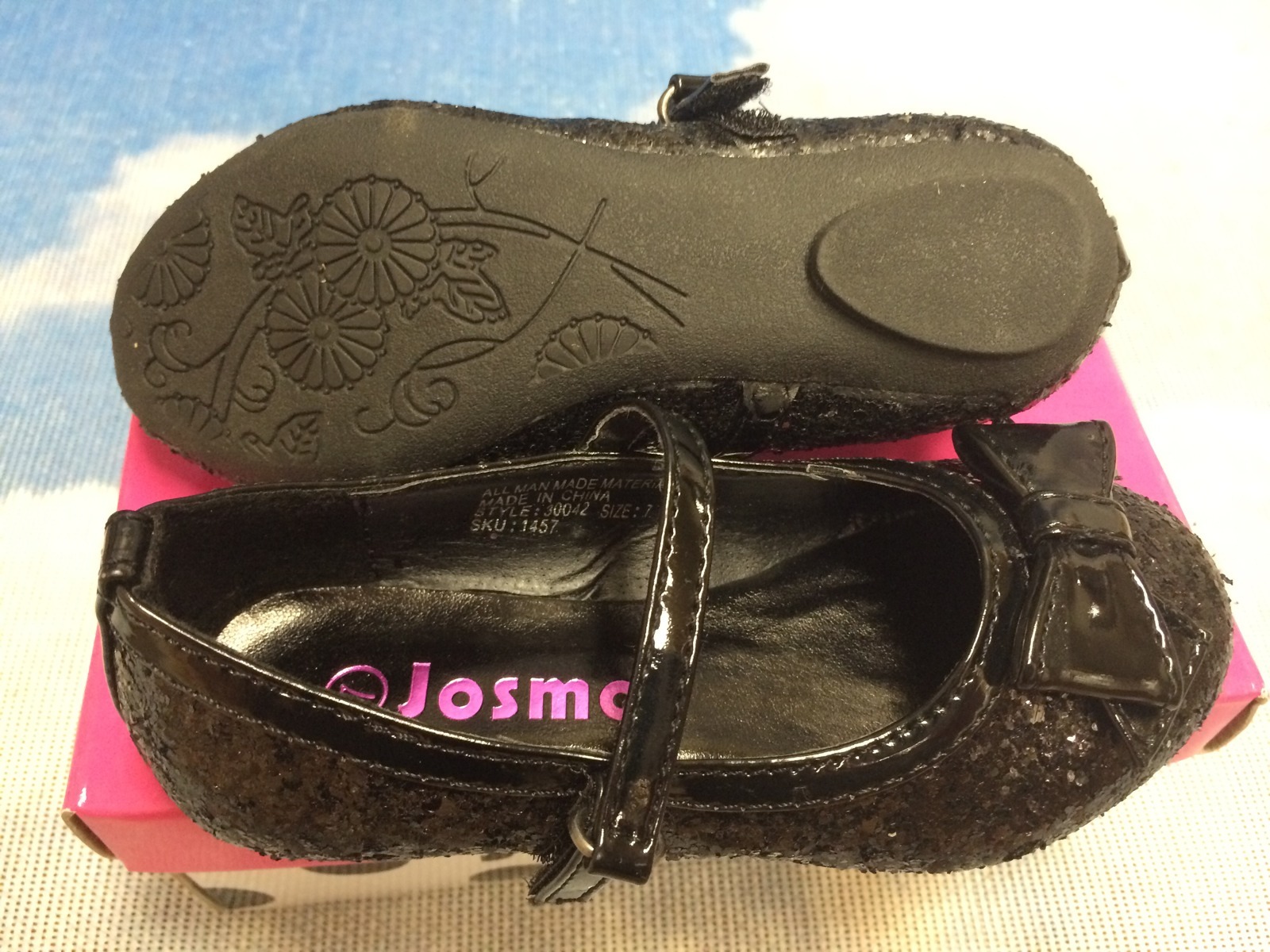 Josmo Glitter Hook & Loop Mary Janes Flats Causal / Dress Shoe Toddler ...