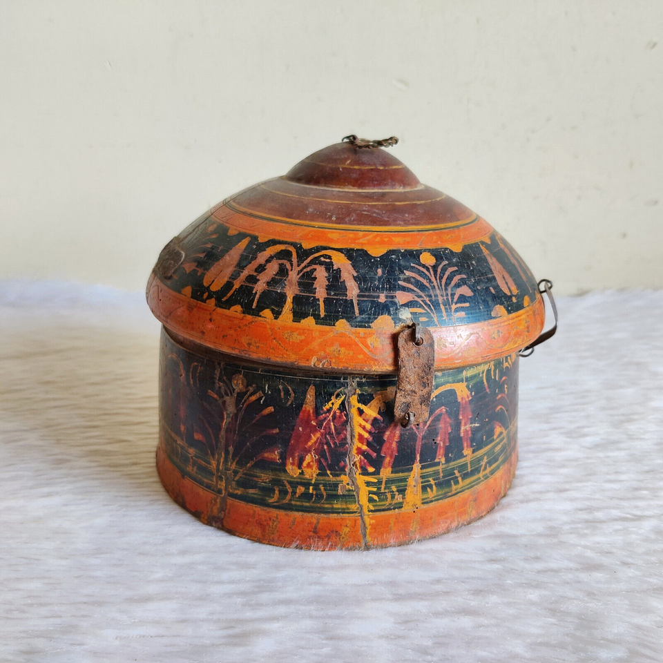18c Antique Lacquered Dome Shape Wooden Turban Box Rare Collectibles ...