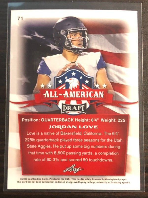 2020 Leaf Draft JORDAN LOVE "All American" #71 Packers | eBay