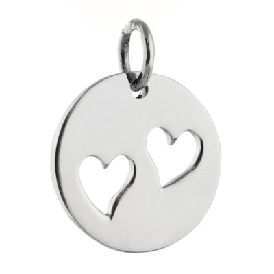 Two Hearts Charm - 925 Sterling Silver - Love 2 Hearts Round Pendant ...