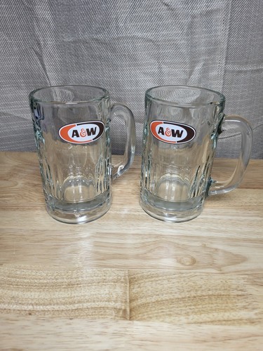 2 Vtg A&W Logo All American Food Large Heavy Glass AW Root Beer Mug 6 ...