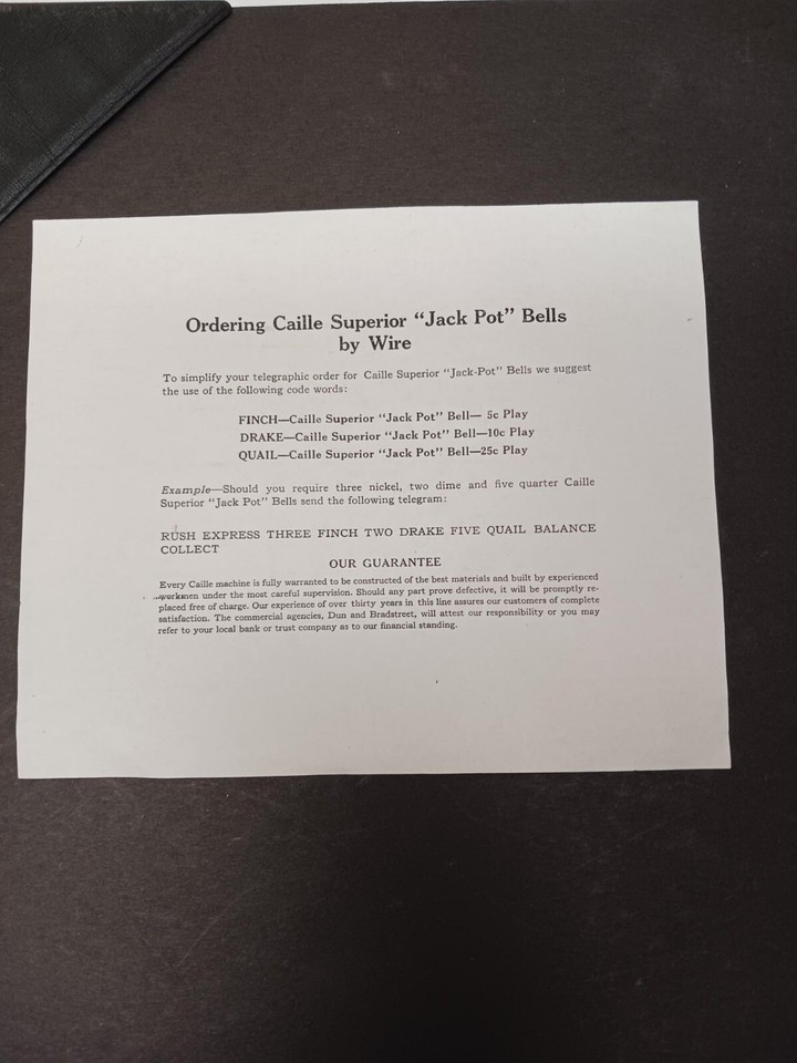 ORIGINAL ANTIQUE CAILLE BROTHERS SLOT MACHINE PARTS ORDER FORM | eBay