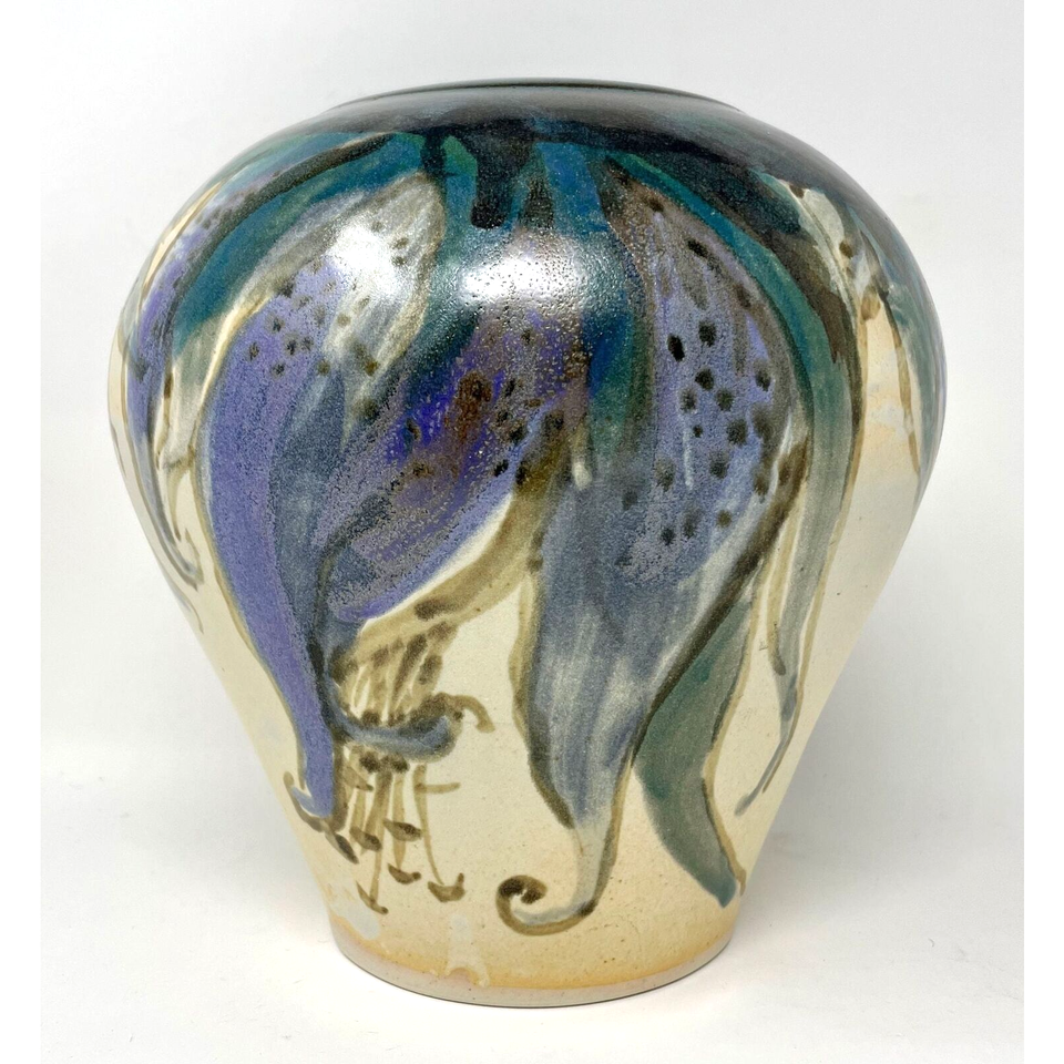 Ruth Allan Studio Pottery Vase, Hand Painted Lillies, 1984, Artist ...