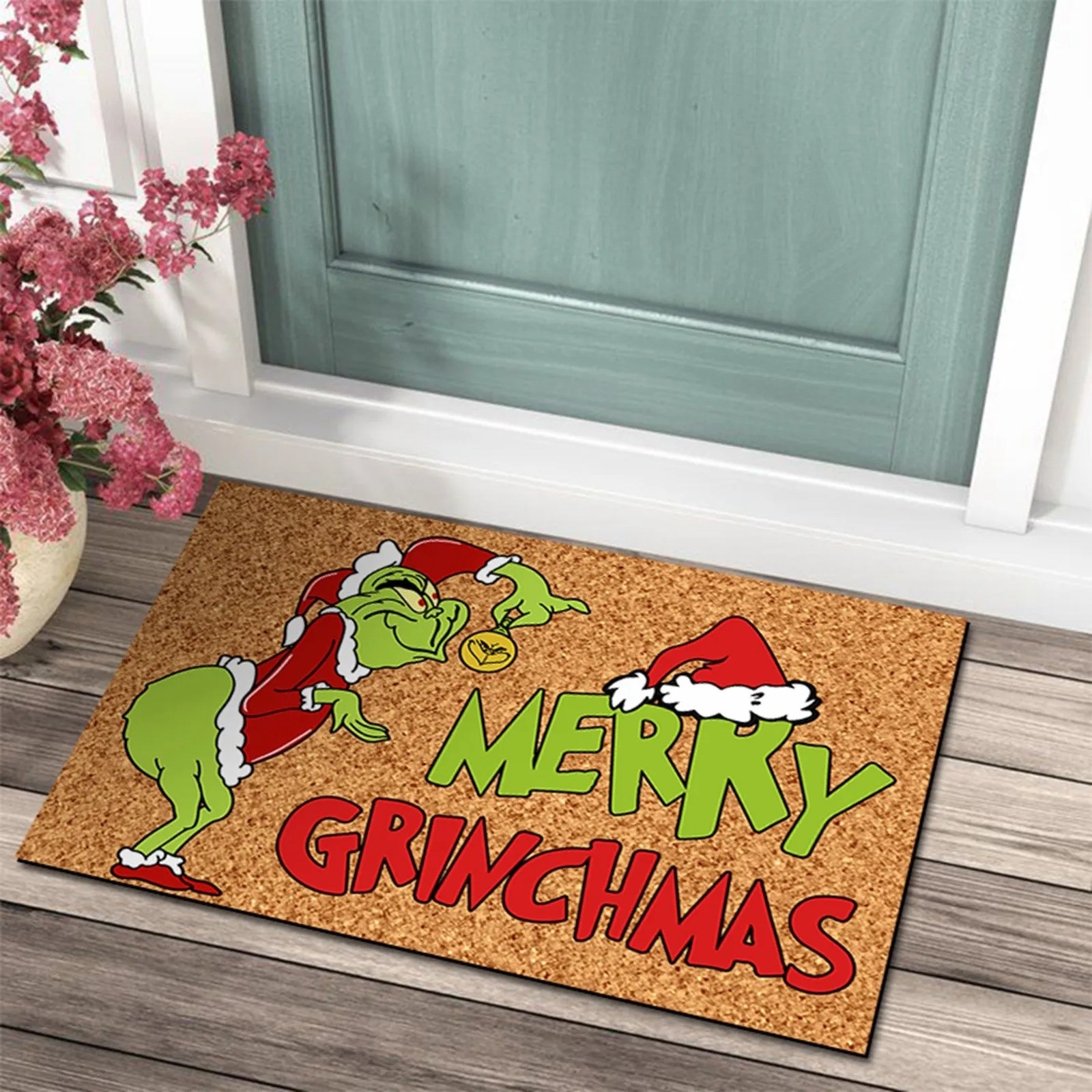 Grinch Door Mat Grinchmas Anti-Slip Outdoor Christmas Welcome Rug