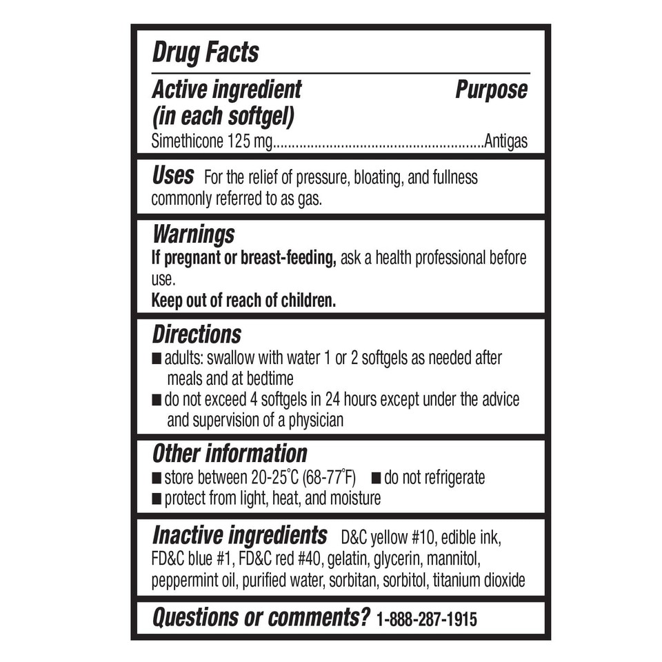 Equate Extra Strength Gas Relief Simethicone 125 mg Softgels, 20 Count ...