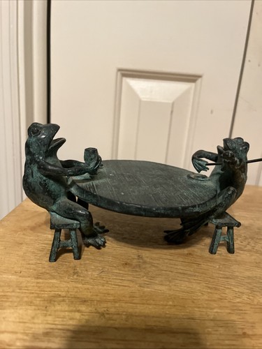 Vintage Bronze Patina Frogs Eat, Drink, Play Violin | eBay