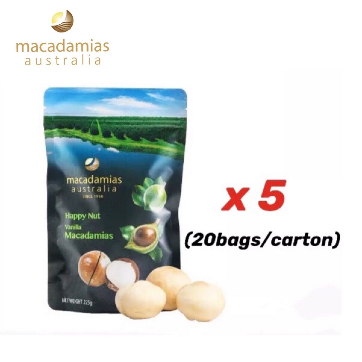 5pk x 225g Australia Macadamia Happy Nut in shell Vanilla Flavor NEW ...