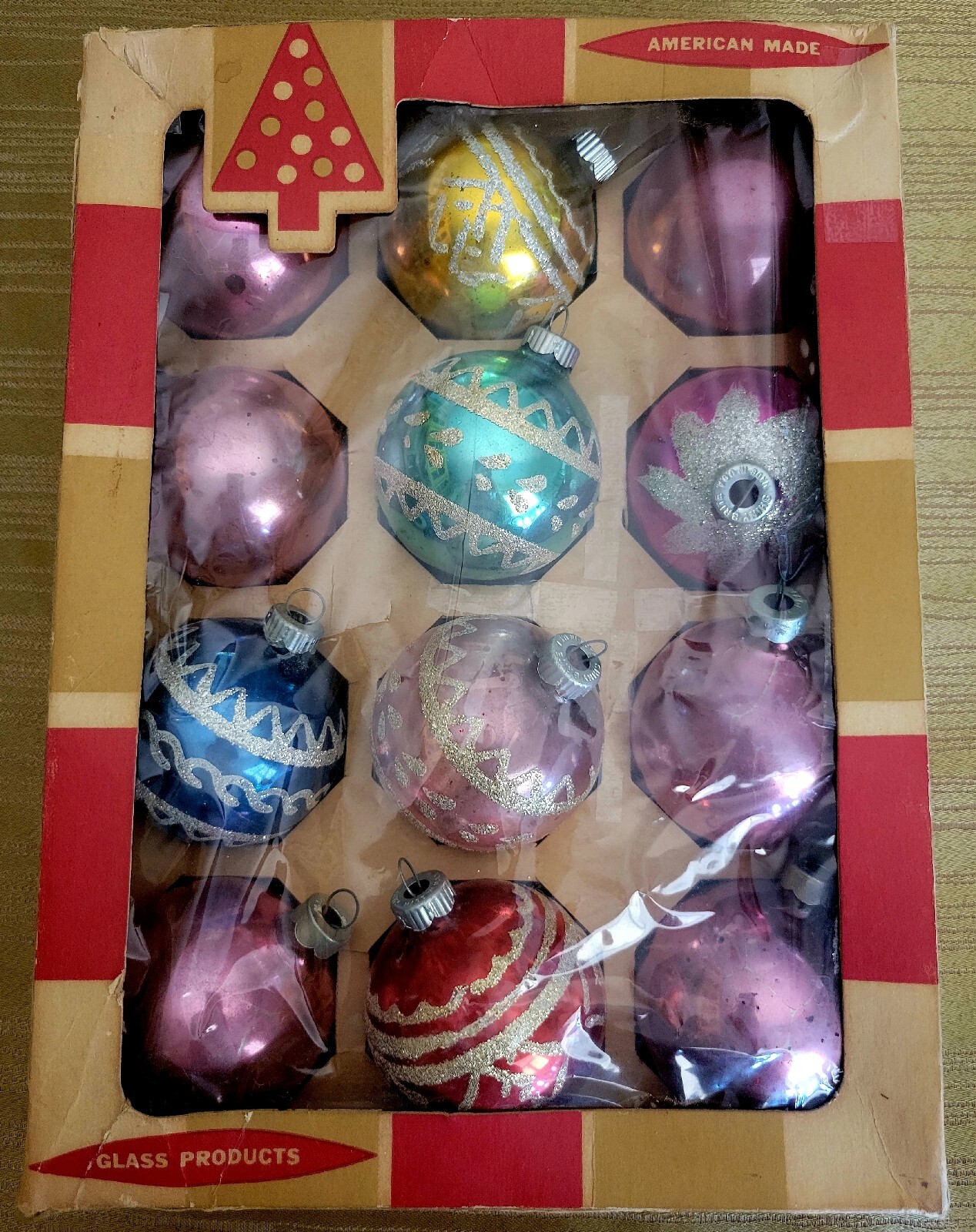 12 Vintage Christmas Ornaments Glass Mica Coby Shiny Brite Original ...