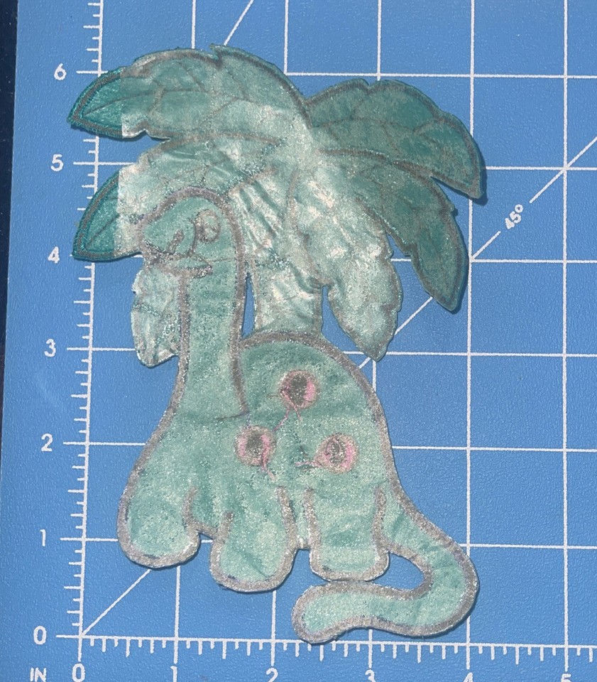 Embroidered Iron-On Patch Brontosaurus Dinosaur, Purple Dino Next To Palm Tree | eBay