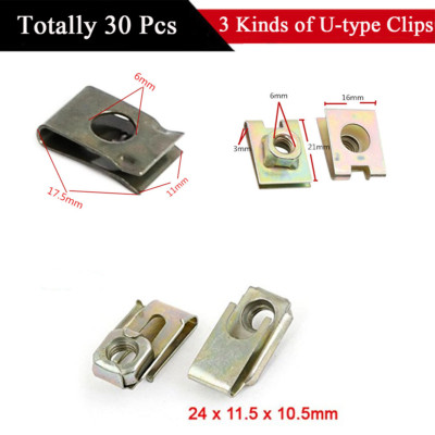 Car Trim Spring Plate Speed Fastener U-Type Clips Rivets Kit M6 30 Pcs ...