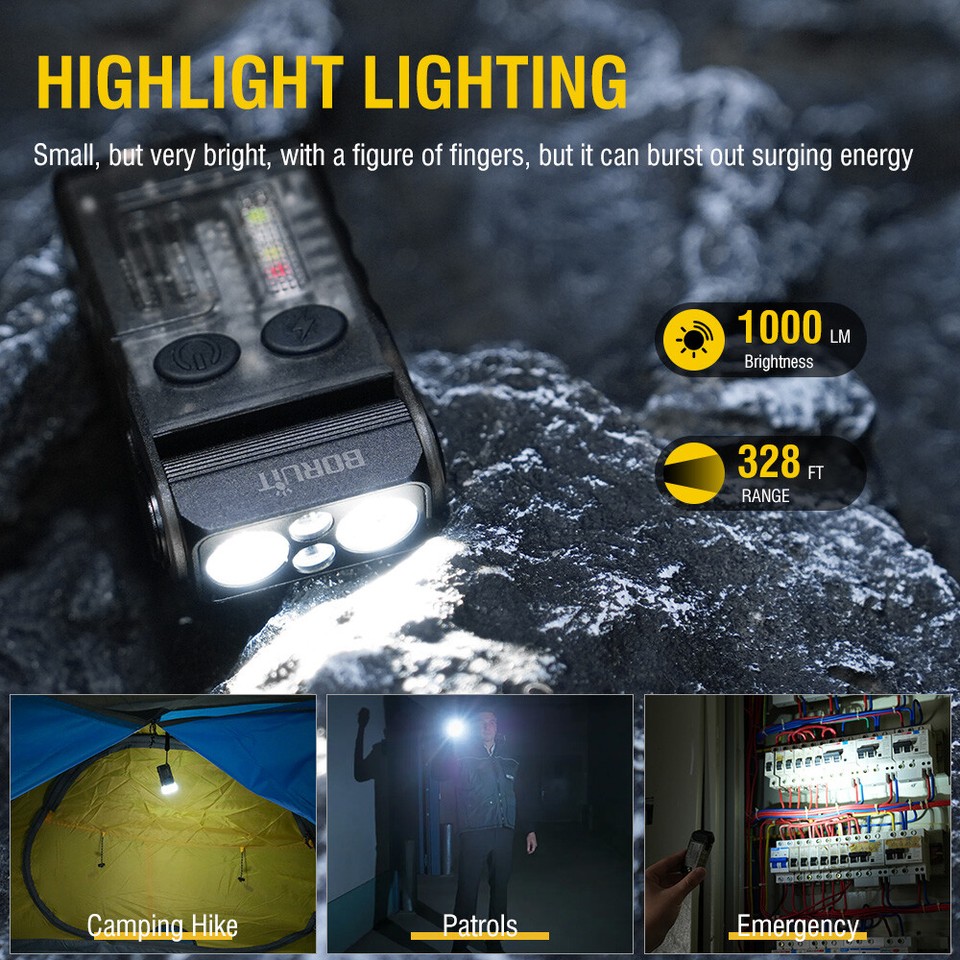 BORUiT V20 EDC Torch Portable Mini LED Flashlight 1000 Lumens TypeC ...