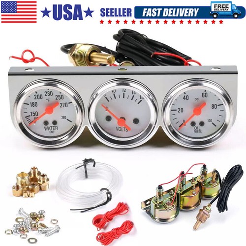 2" 52mm 3-in-1 Auto Car Triple Gauge Set Kit Water Temp Oil Pressure ...