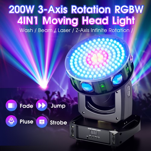 200W RGBW Stage 3-Axis Moving Head Light LED DMX DJ Disco Club Bar Beam ...