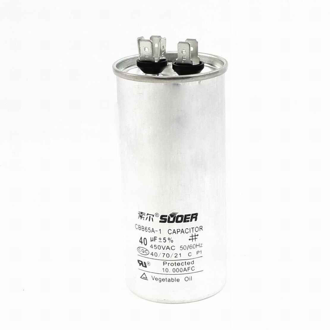 cbb65a-1 Motor Capacitor 40Uf, AC 450V, 50/60Hz, 40/70/21 Silver tone ...