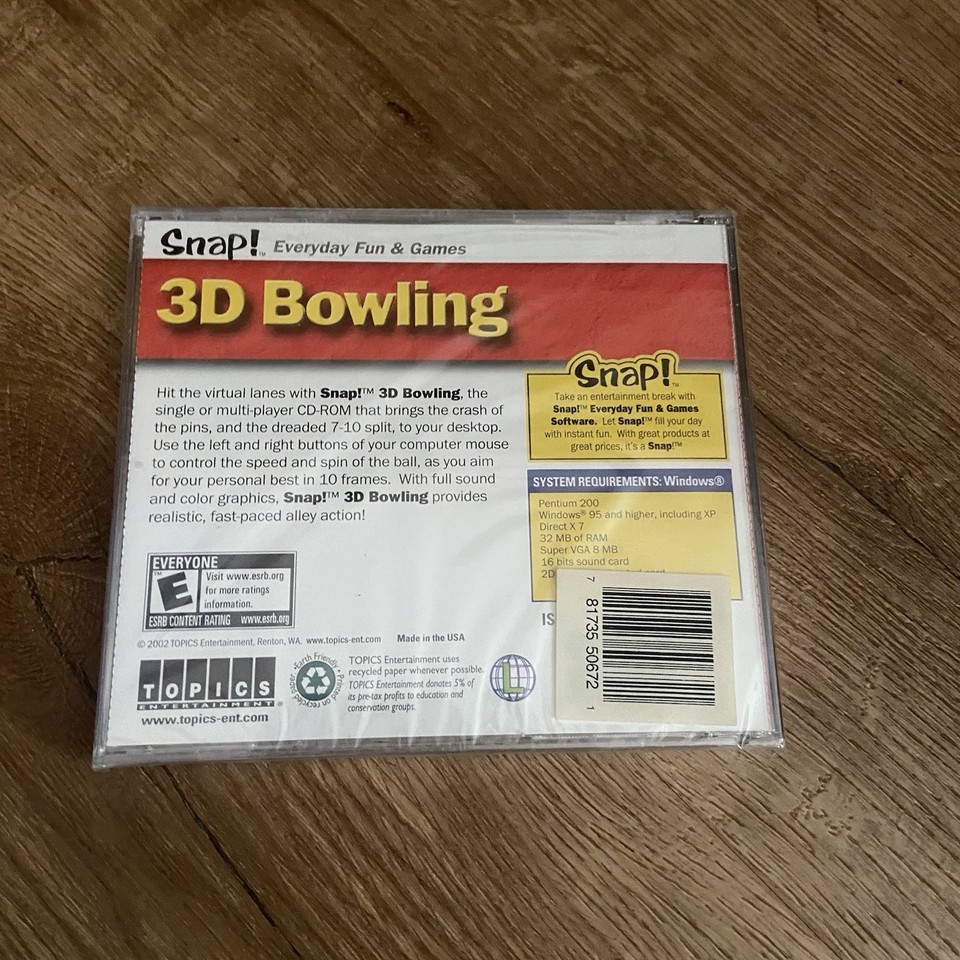 New Sealed Snap! Strike 3D Bowling PC by Topics Entertainment CD-ROM ...