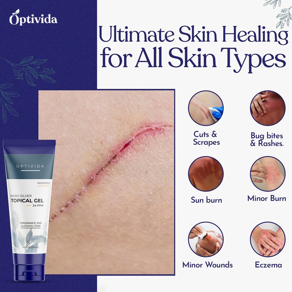 OPTIVIDA Colloidal Silver Gel 4oz Wound Care Burns Skin Irritations ...