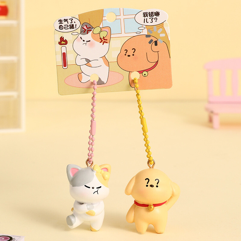 1Pair Cute Couple Keychain Cartoon Cat Dog Keyrings Kawaii Backpack ...
