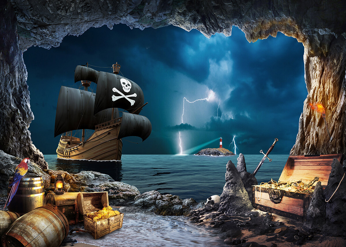 10x8ft High Sea Pirate Ship Lighthouse Treasure Photo Background Vinyl ...