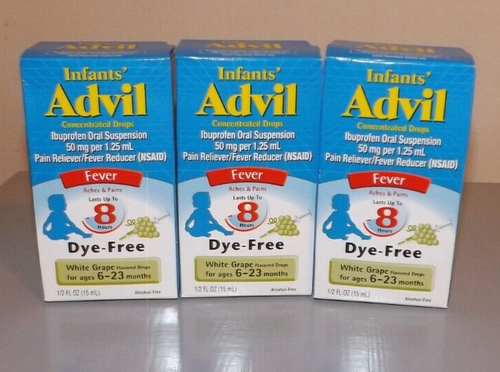 Lot Of 3 Advil Infant Fever Ibuprofen Drops White Grape Age 6-24 Mon ...