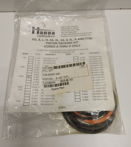 NEW OLD STOCK! HANNA PISTON PACKING KIT 706-00047-251 | eBay