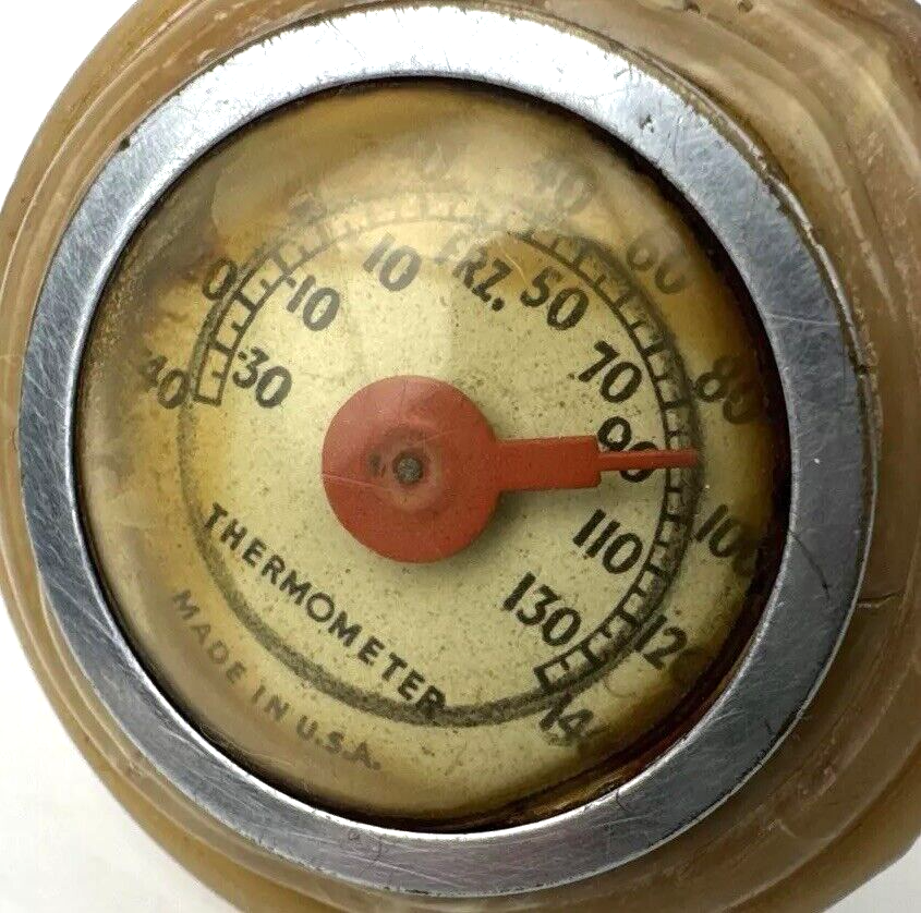 Vtg Vehicle Thermometer Temperature Suicide Knob Marbled Brown Plastic ...