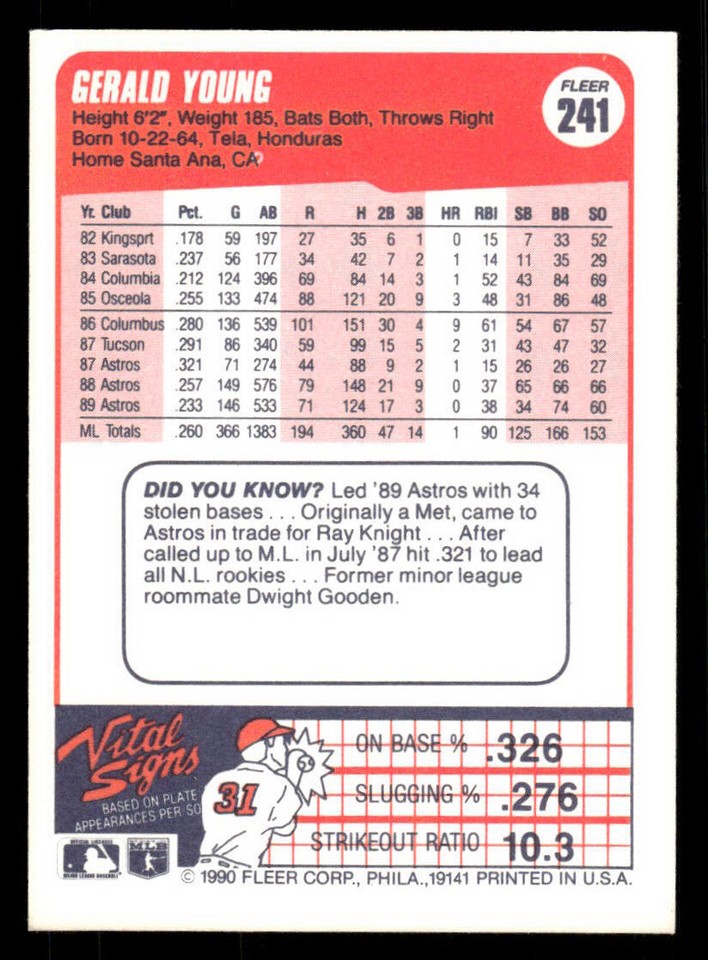 Gerald Young 1990 Fleer #241 Houston Astros | eBay
