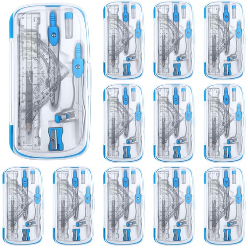 12 Sets Math Geometry Kit for Students 10 Pcs Compass Geometry Tools ...